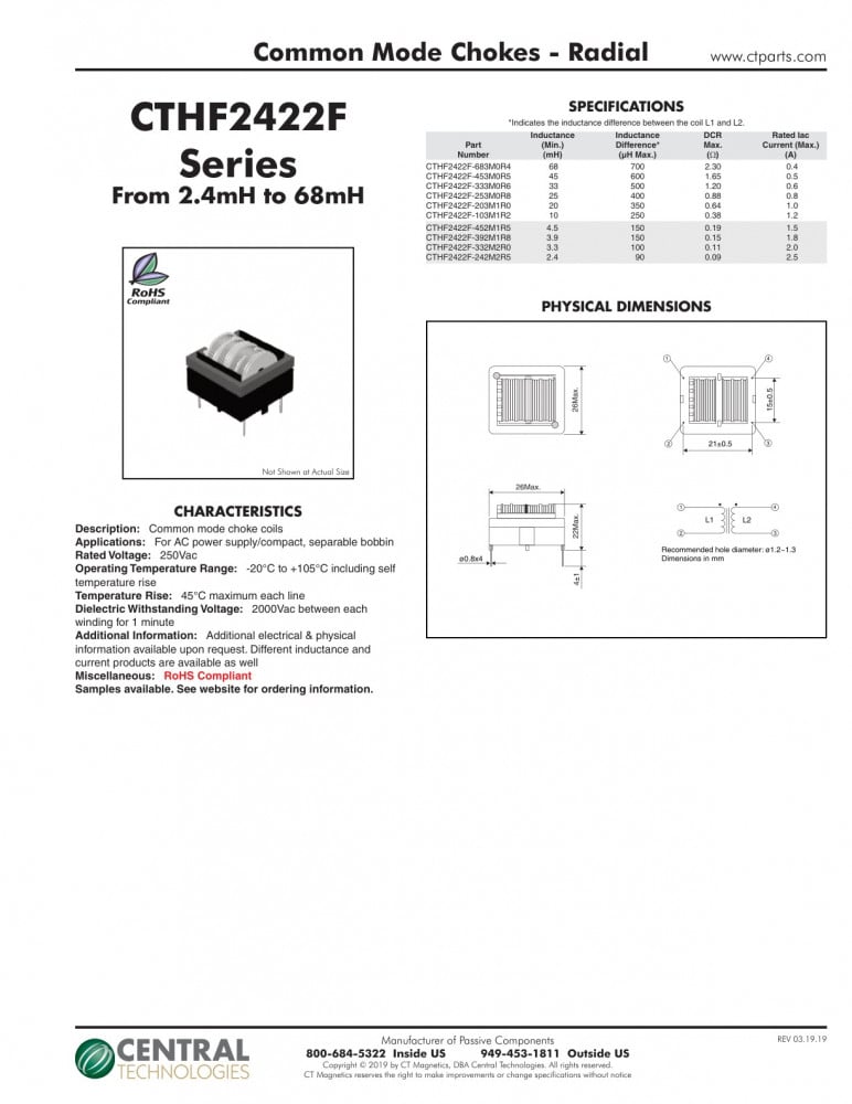 Central CTHF2422F series technical document page