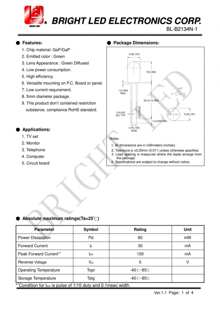 BL-B2134N-1 datasheet page 1