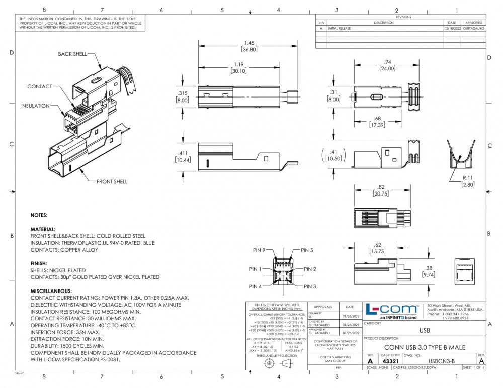 L-com USBCN3-B technical document preview