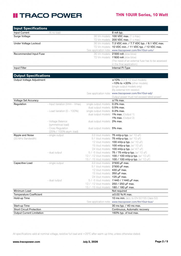 THN 10UIR technical document page 2