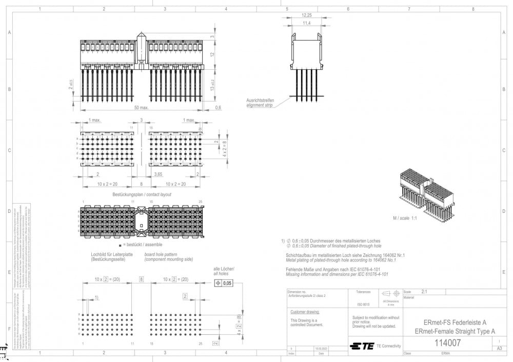 TE Connectivity ERNI 114007 controlled drawing page