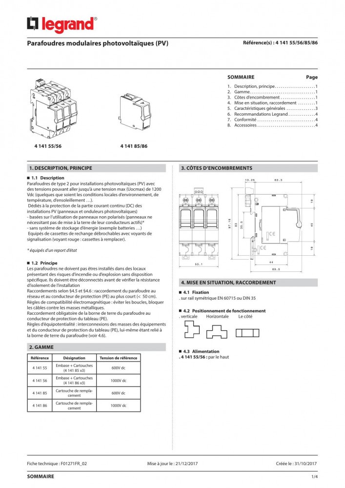 Legrand PV surge protection technical document, page 1