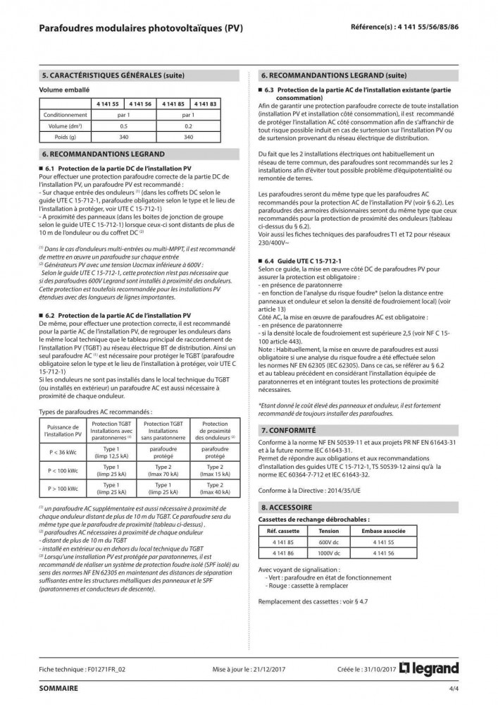 Legrand PV surge protection technical document, page 4
