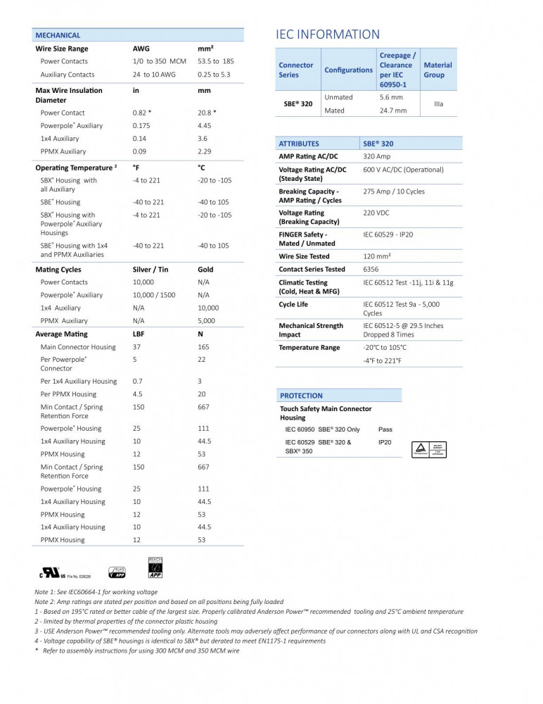 Anderson Power SBE SBX technical document page 3