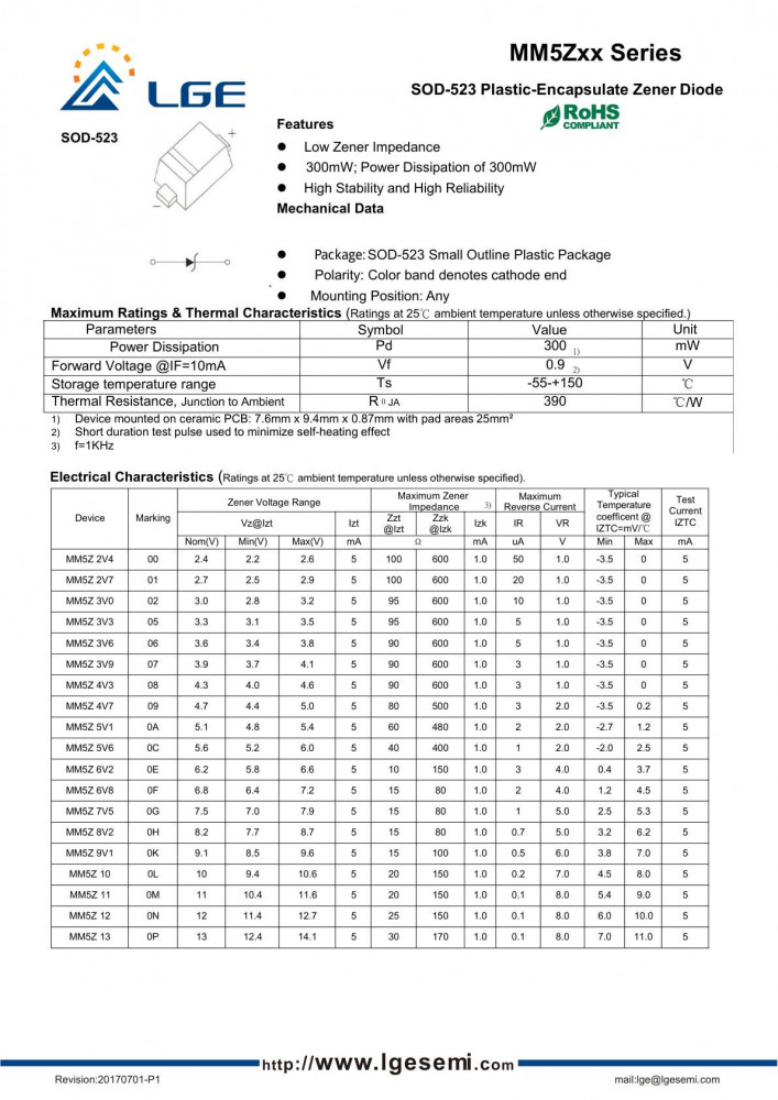 MM5Z13V datasheet page 1