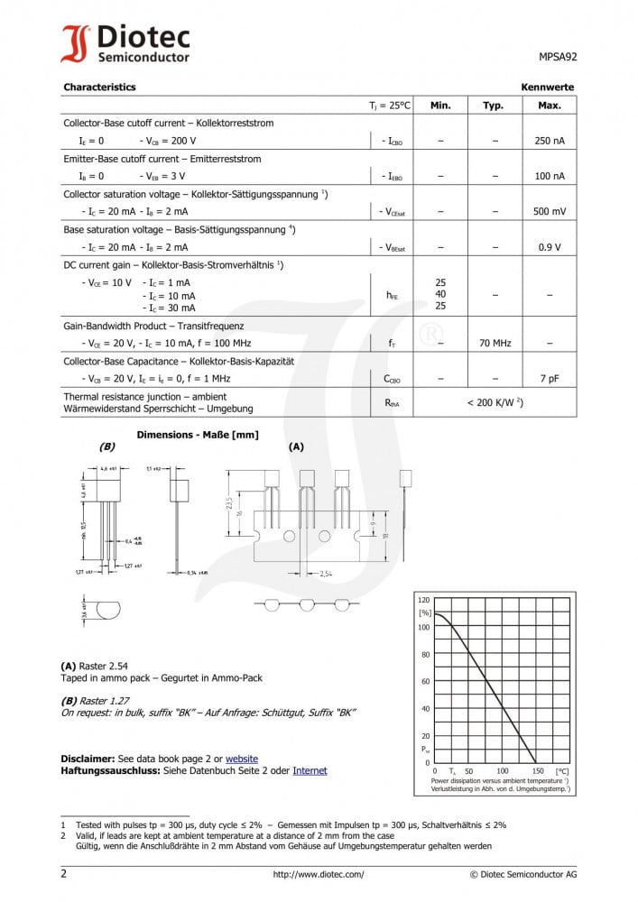 DIOTEC MPSA92 datasheet page 2