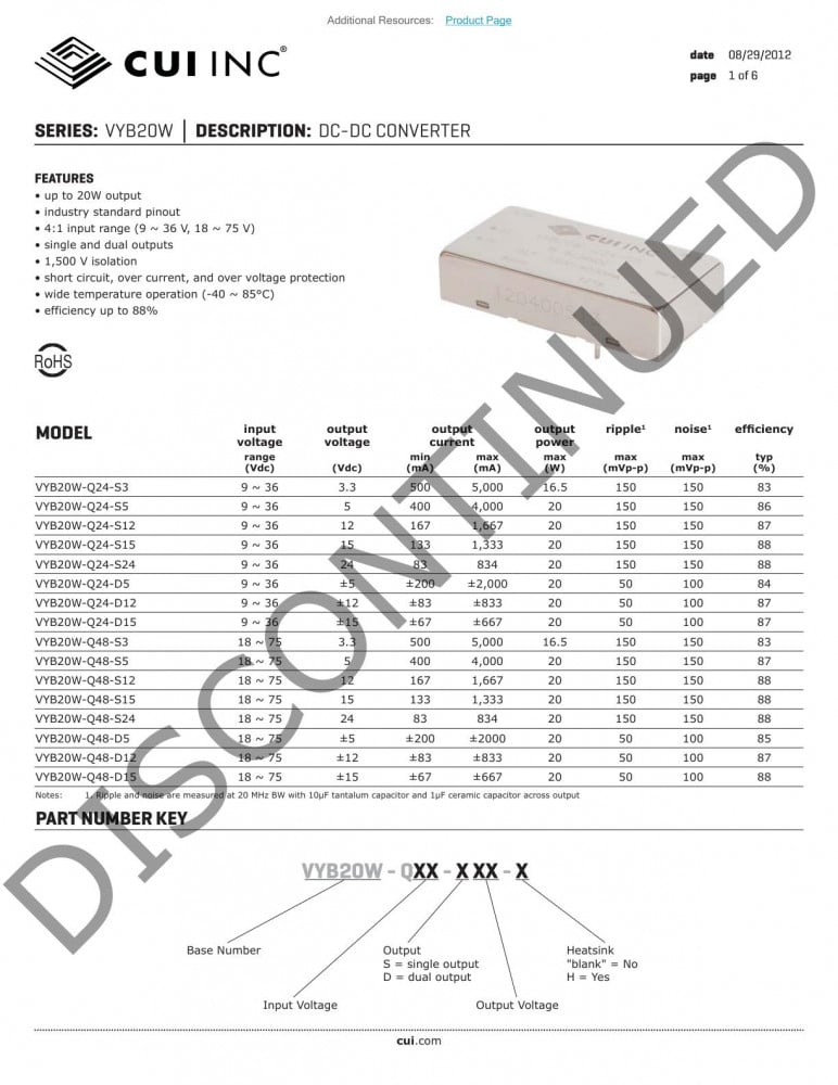 VYB20W-Q24-S12 datasheet page 1