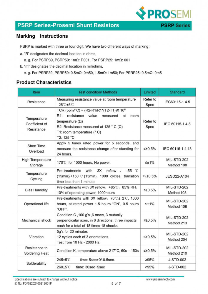 PSRP series datasheet page 5