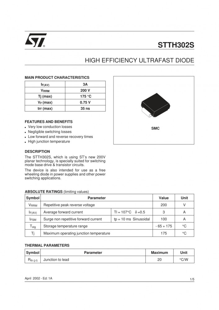 STTH302S datasheet page 1