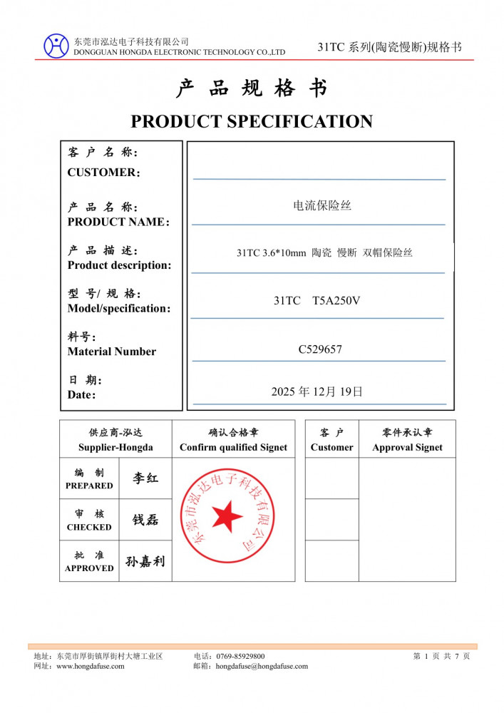 31TC T5A250V specification page 1