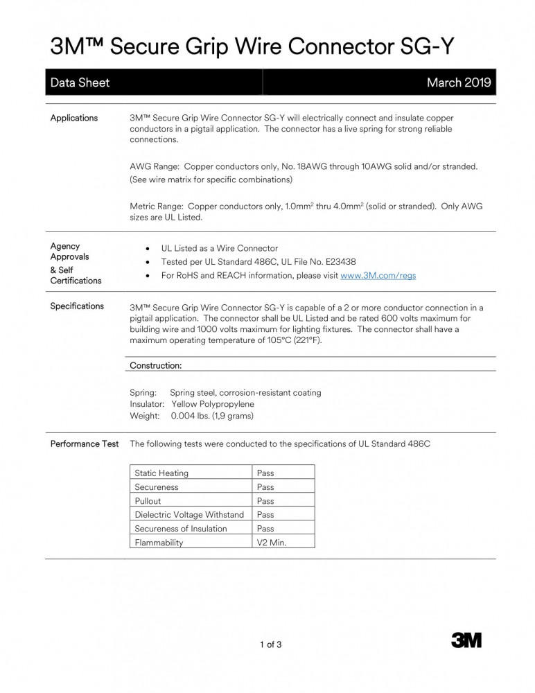 3M SG-Y BAG datasheet page 1