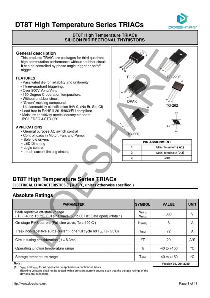 Doeshare DT8T10F-BH datasheet page 1