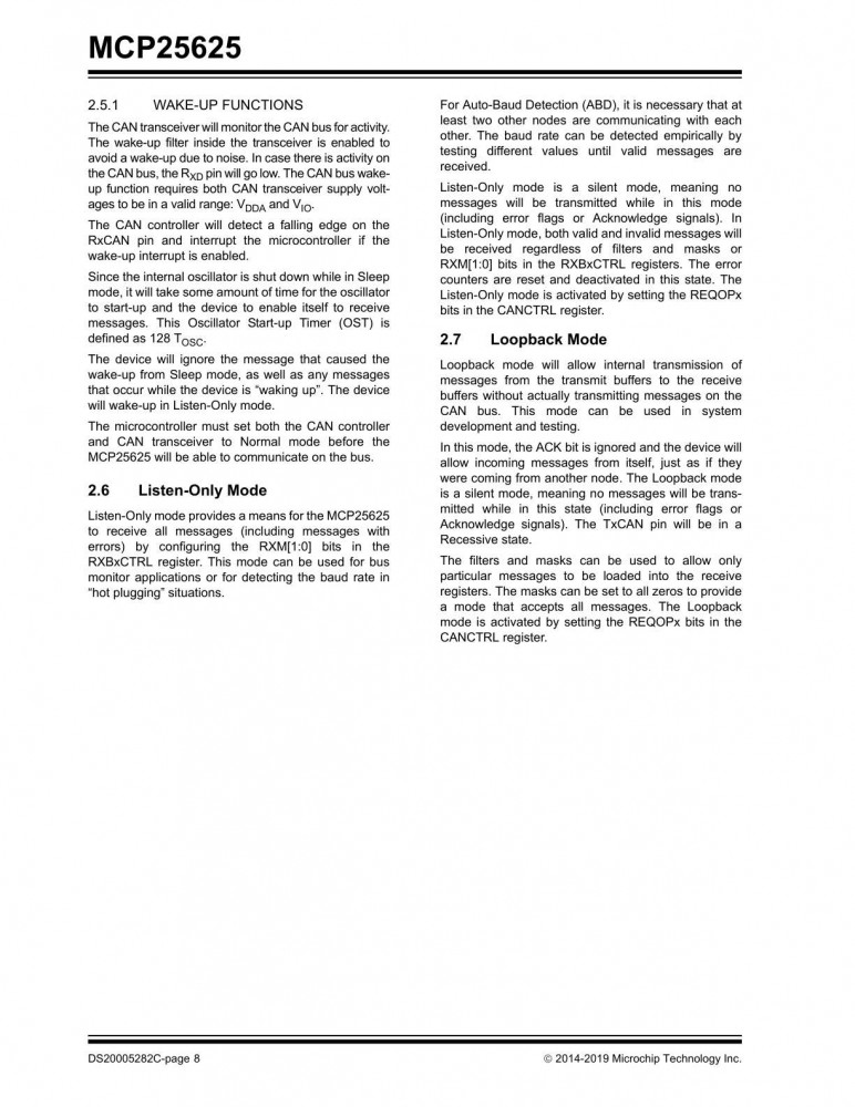 MCP25625 technical document page 8