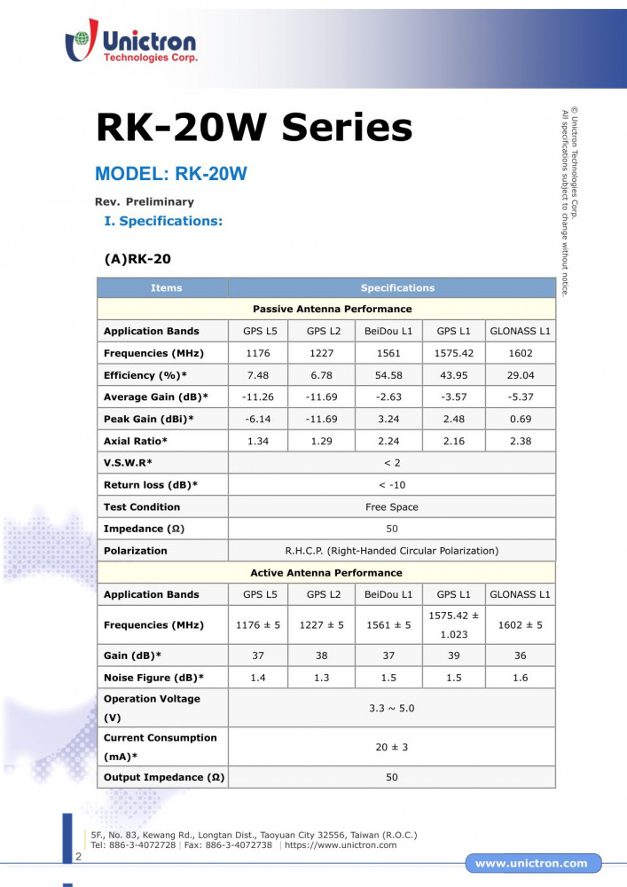 RK-20W technical document page 2