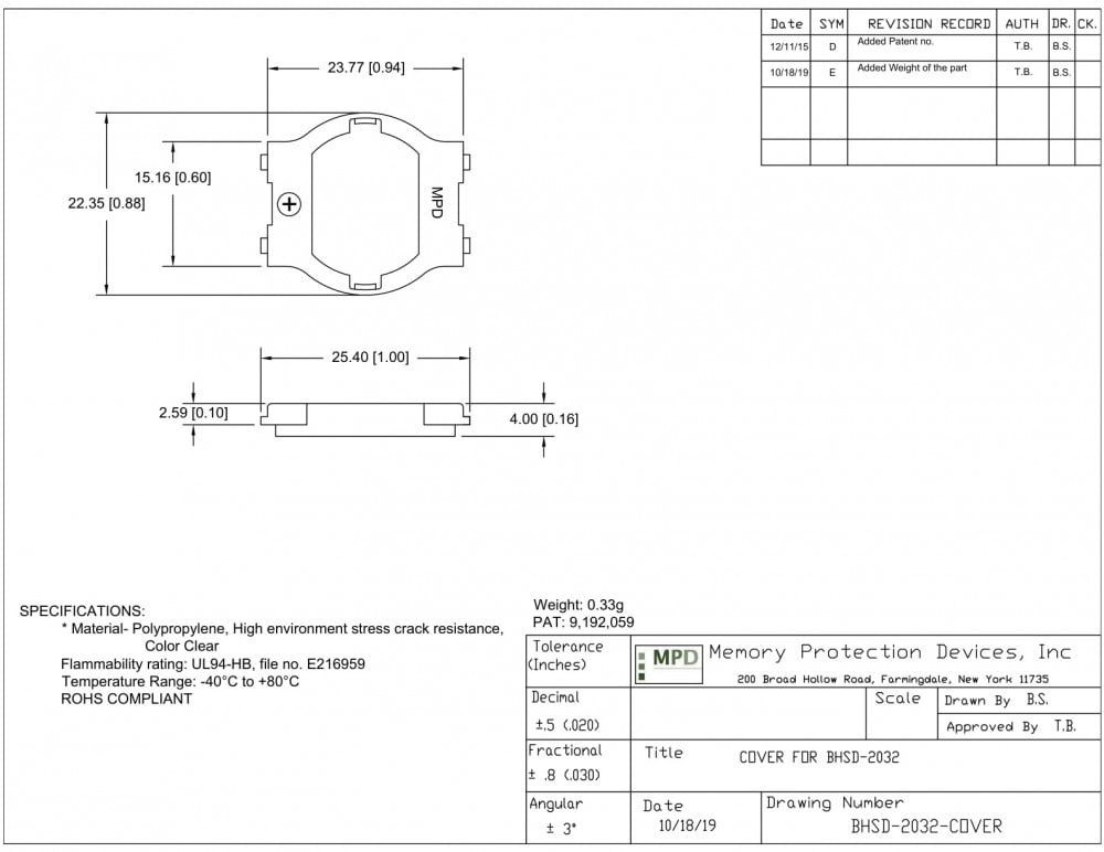 MPD BHSD-2032-COVER technical drawing