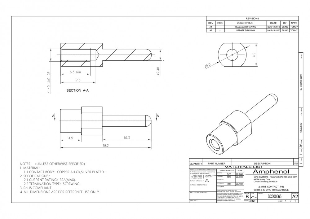 Amphenol SC000565 technical drawing