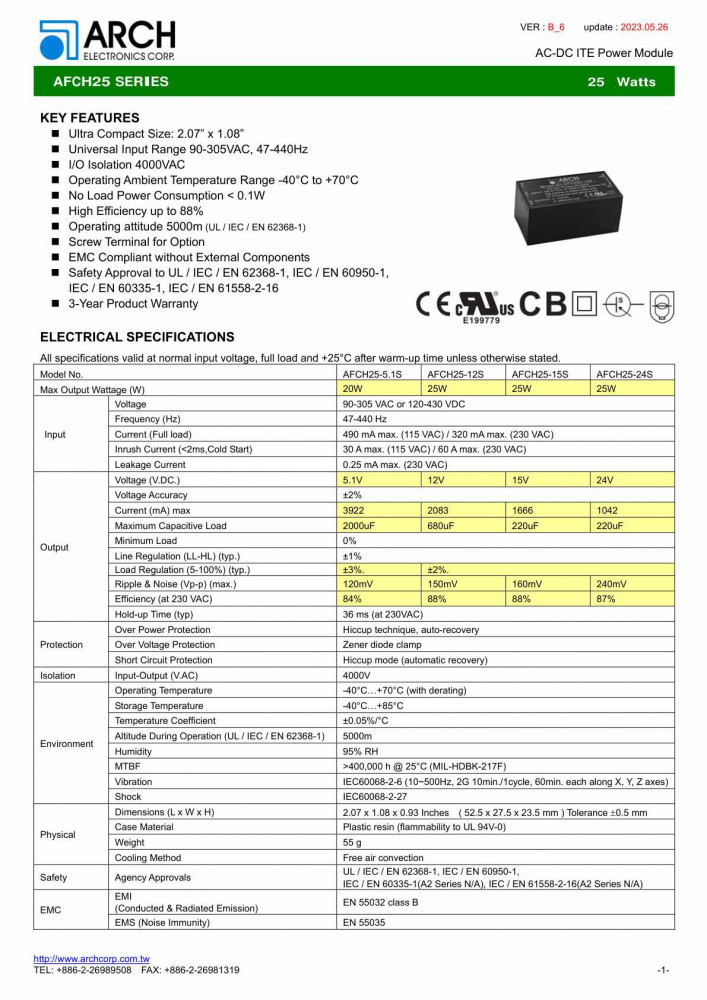 ARCH AFCH25 datasheet page 1