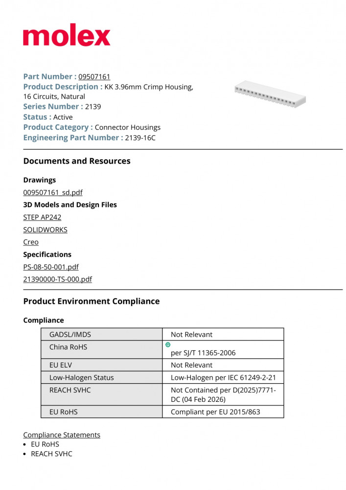 MOLEX KK 396 specification page preview 1