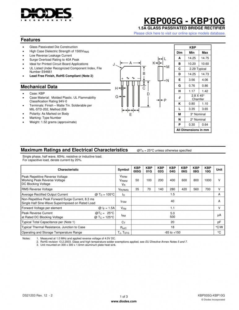 KBP06G datasheet page 1