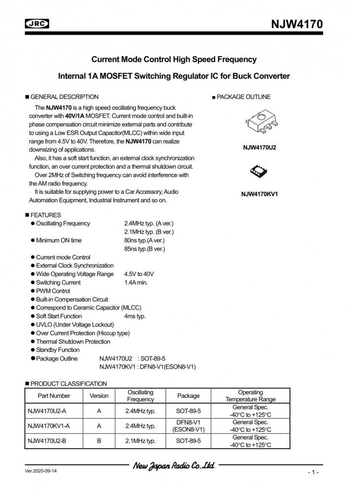 NJW4170 datasheet page 1