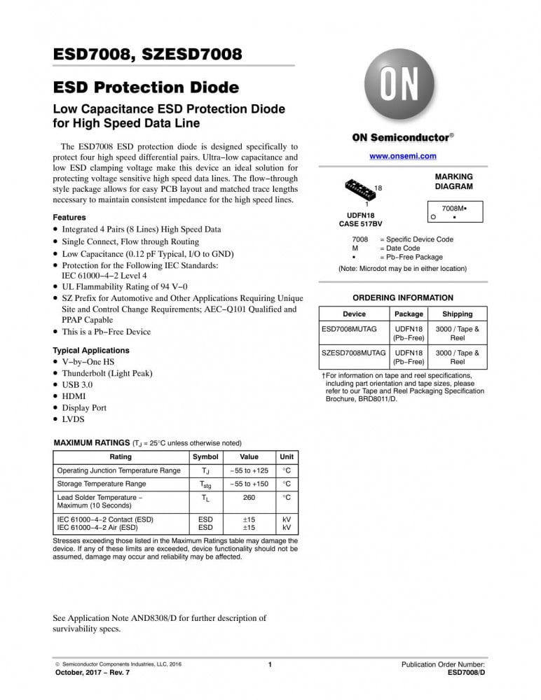 ESD7008MUTAG technical document page 1
