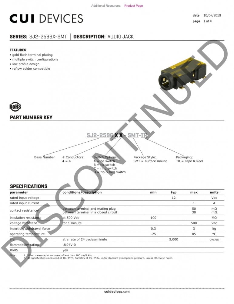 SJ2-25964B-SMT-TR datasheet page 1