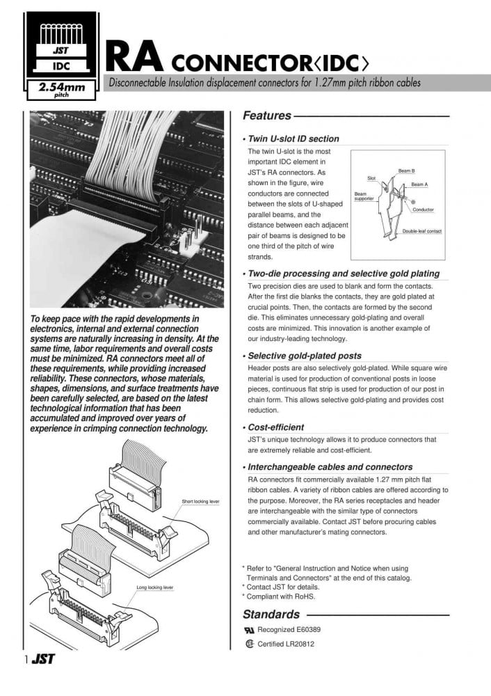 JST RA connector catalogue page 1