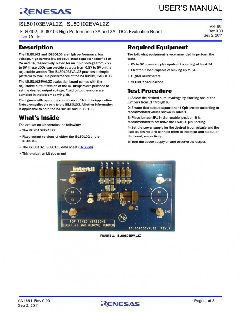ISL80102EVAL2Z evaluation guide page 1