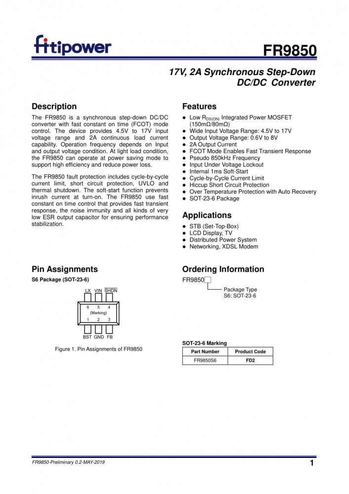 FR9850S6 datasheet page 1