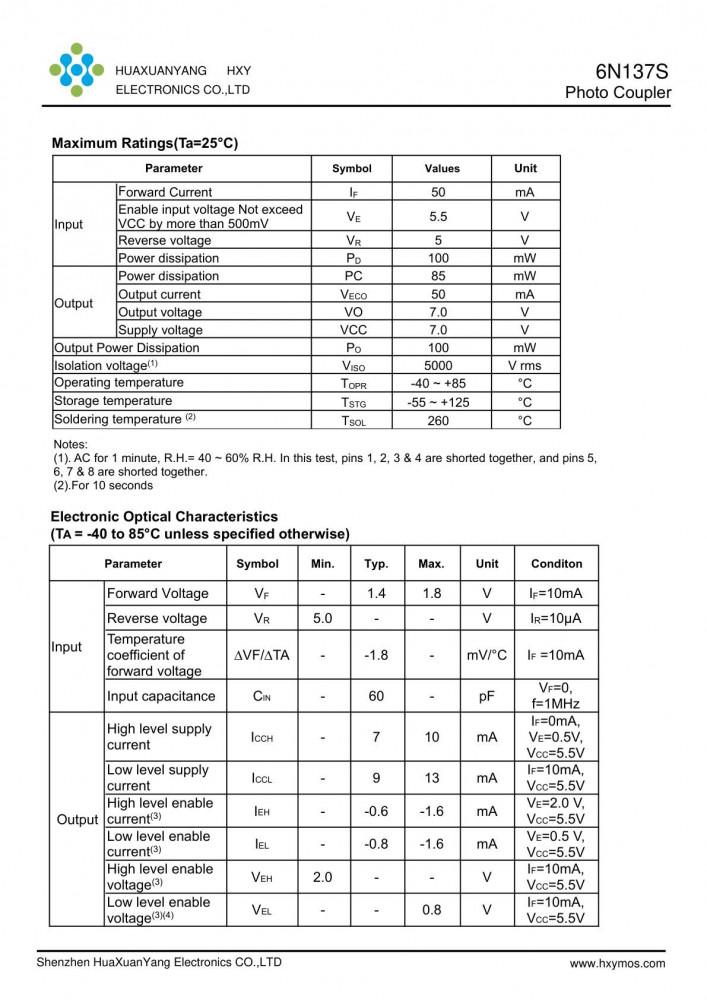 6N137S technical document page 2