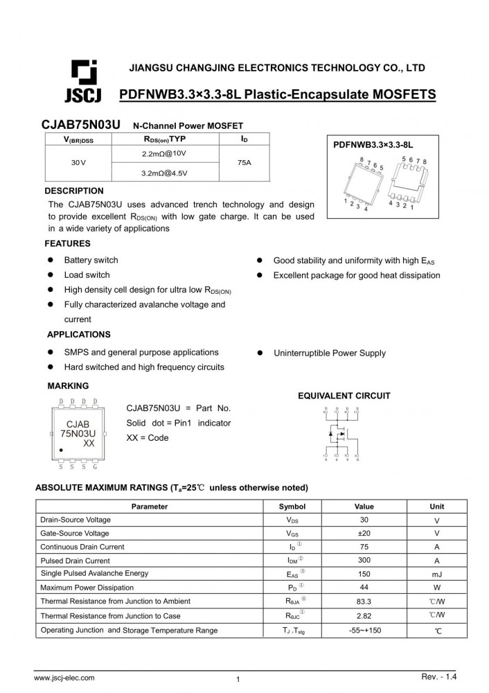 CJAB75N03U datasheet page 1
