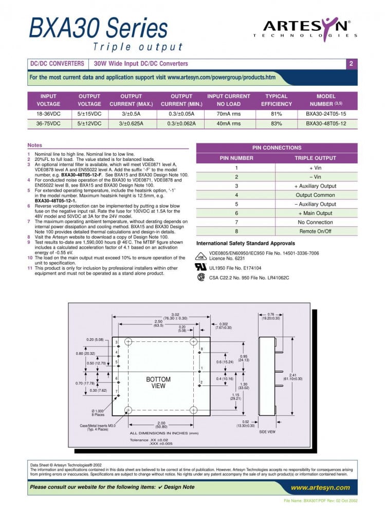 Artesyn BXA30-24T05-15-F datasheet page 2