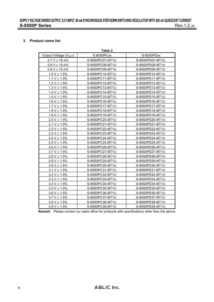 ABLIC S-85S0P datasheet page 4