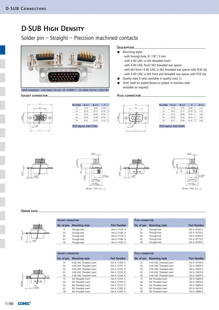 Conec D-Sub high-density technical document, page 1
