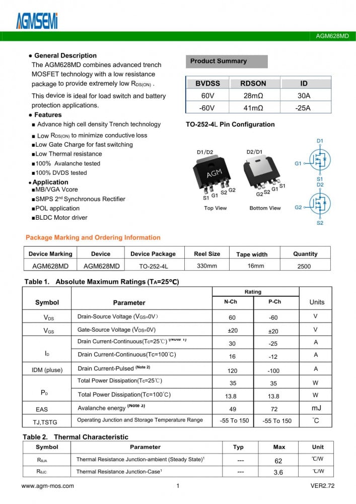 AGM628MD datasheet page 1