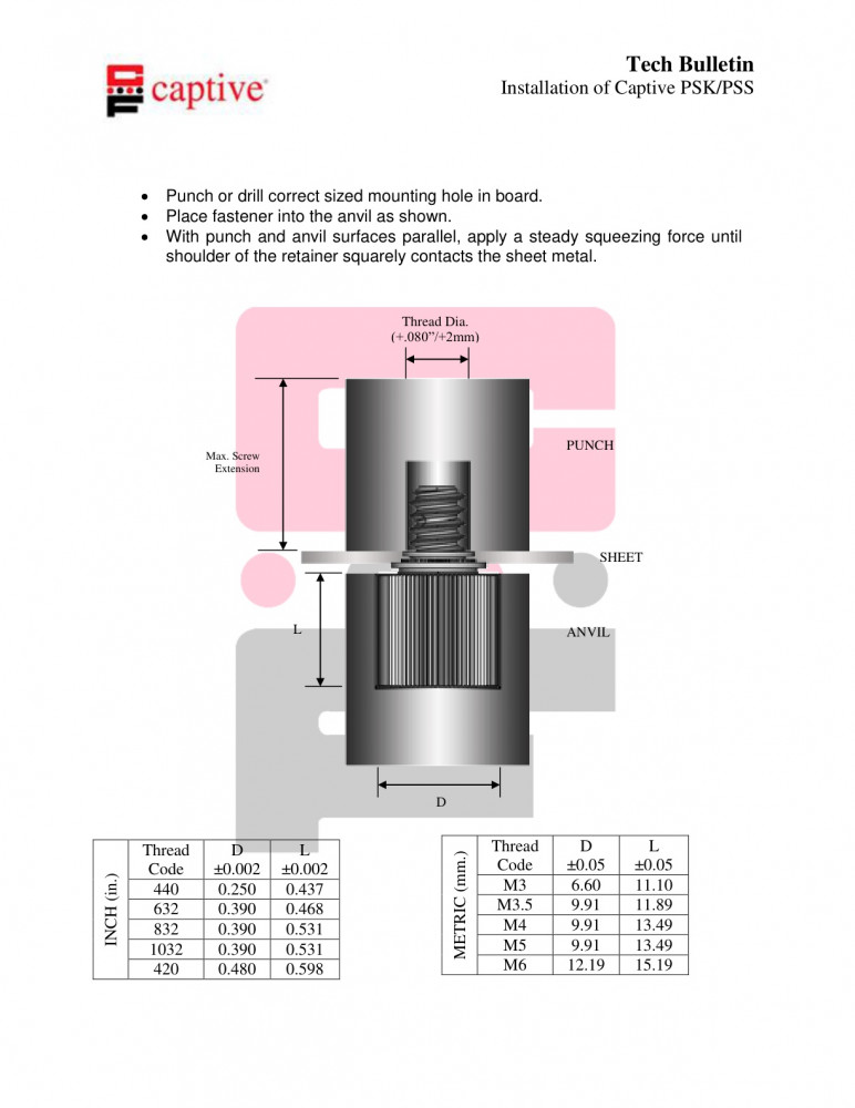Captive fastener installation and dimensional reference