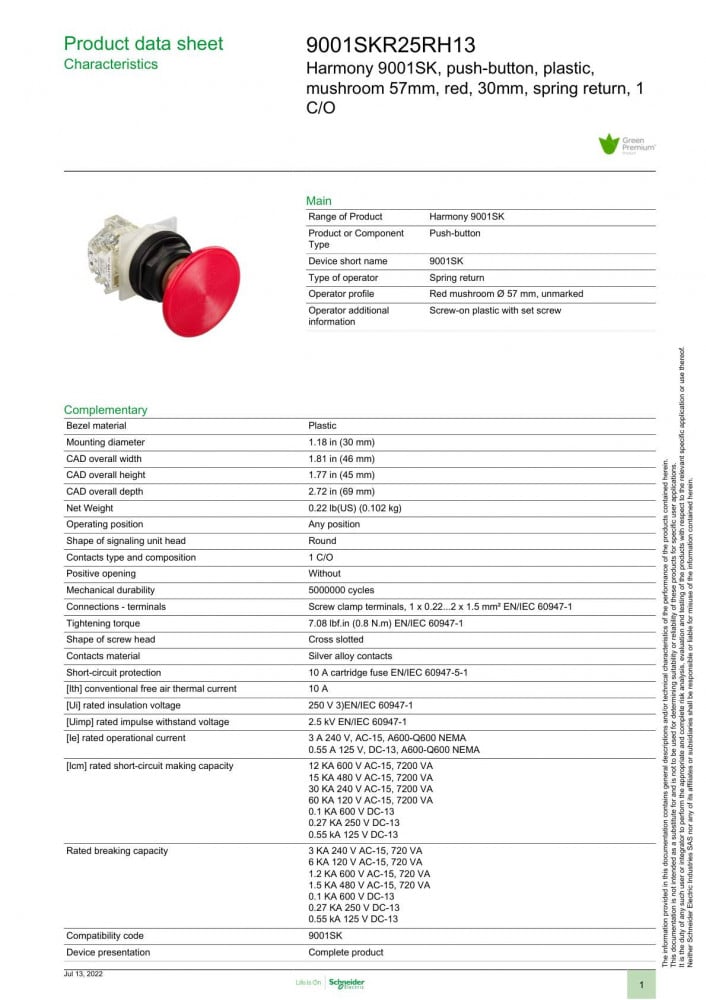 9001SKR25RH13 technical document page 1