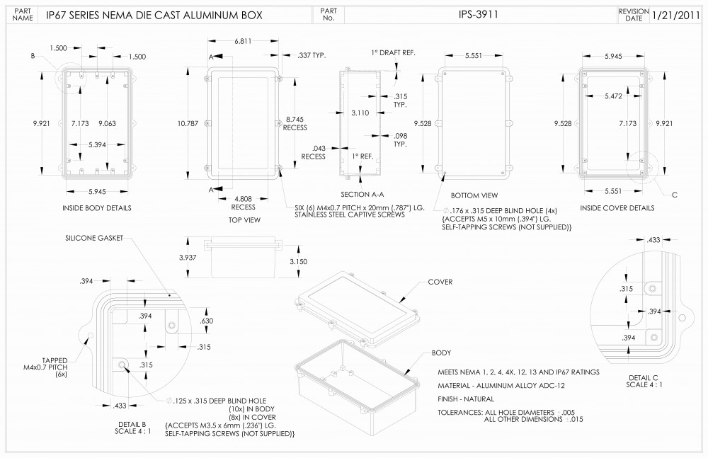 IPS-3911 enclosure technical drawing