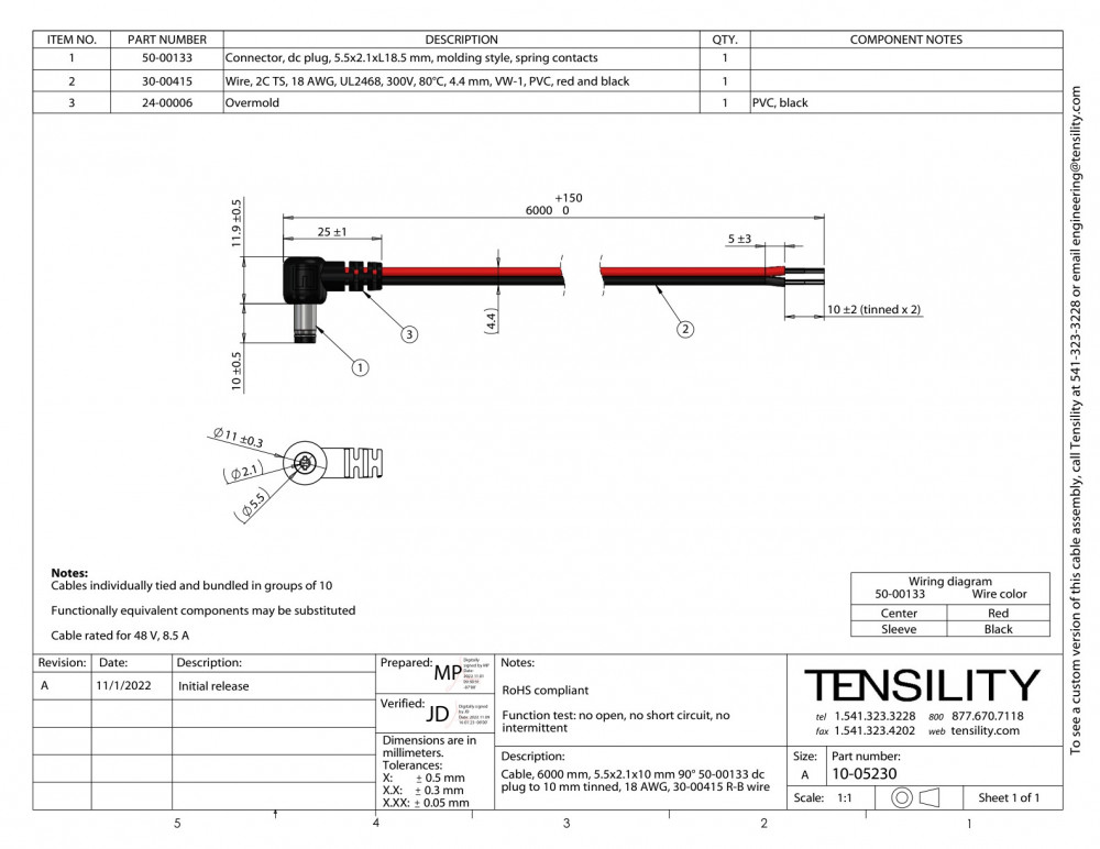 10-05230 product drawing and wiring information