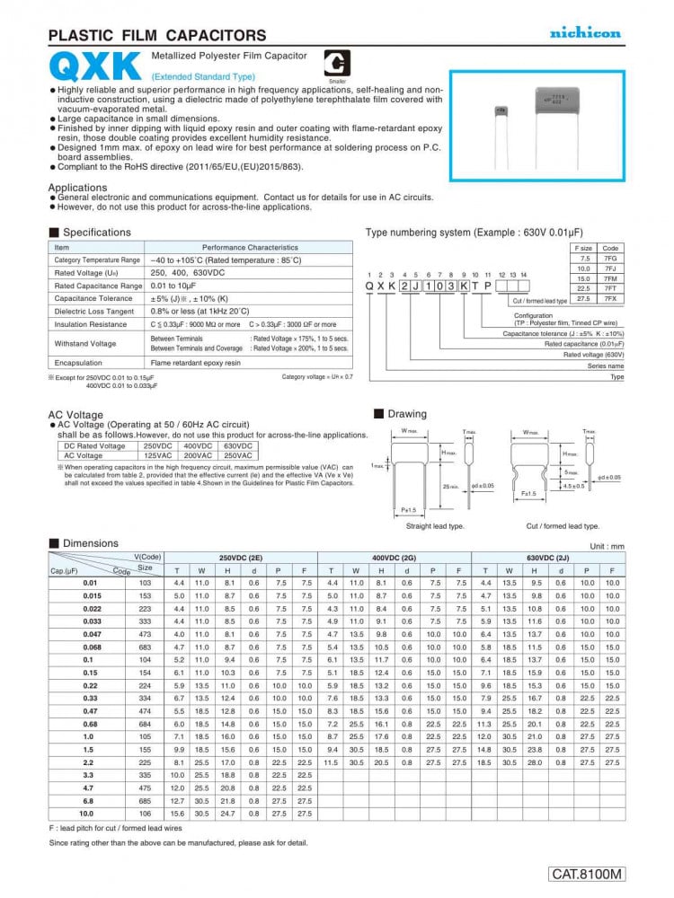 Nichicon QXK2E335KTP technical document