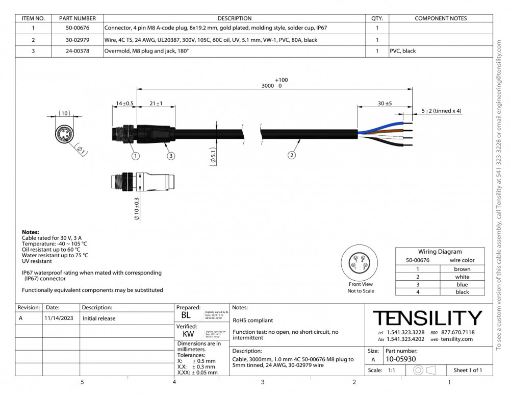 Tensility 10-05930 assembly drawing and wiring information