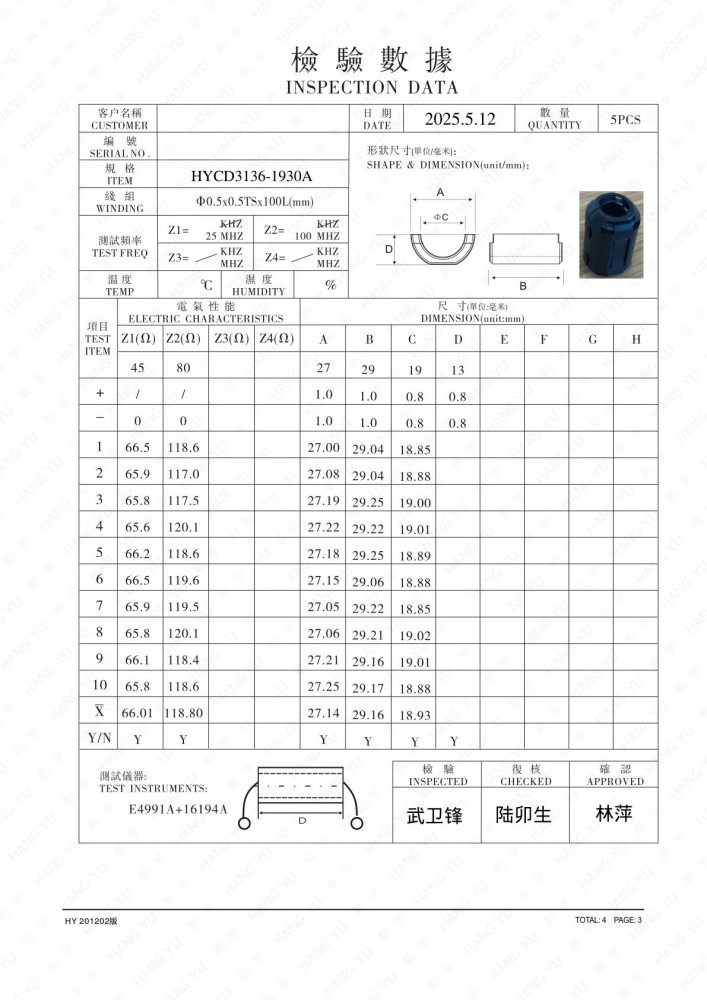 HYCD3136-1930A inspection data