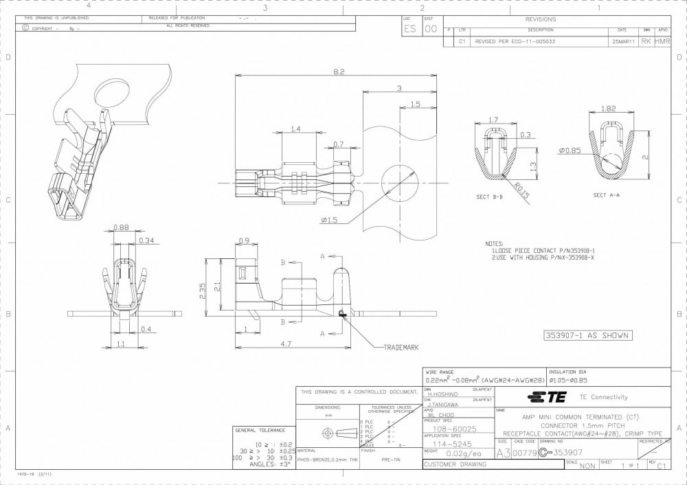TE Connectivity 353907-1 technical drawing preview