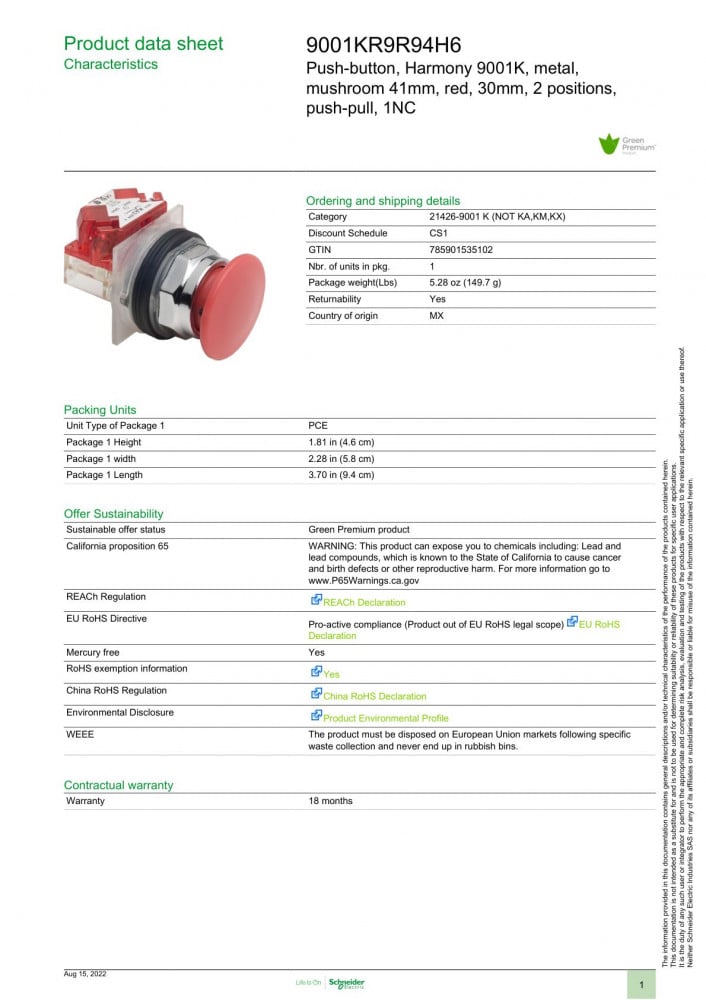 Schneider 9001KR9R94H6 technical document preview