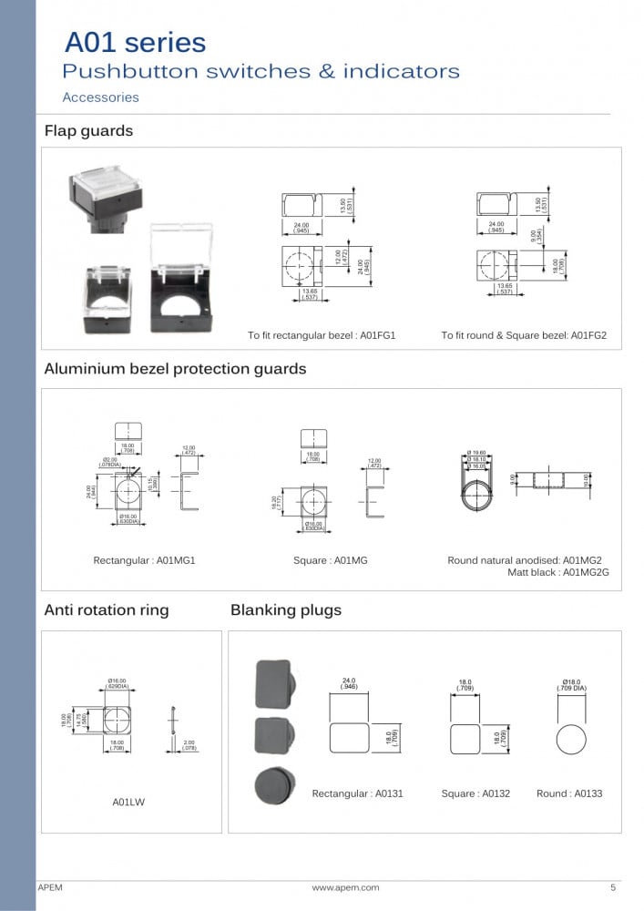 APEM A01 series documentation page 5