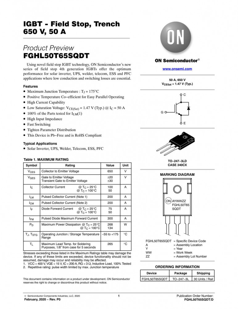 FGHL50T65SQDT datasheet page 1