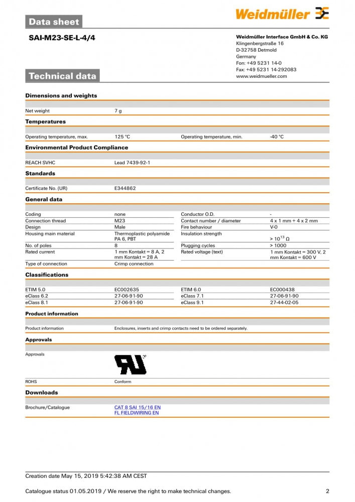 WEIDMULLER 1170380000 technical document page 2
