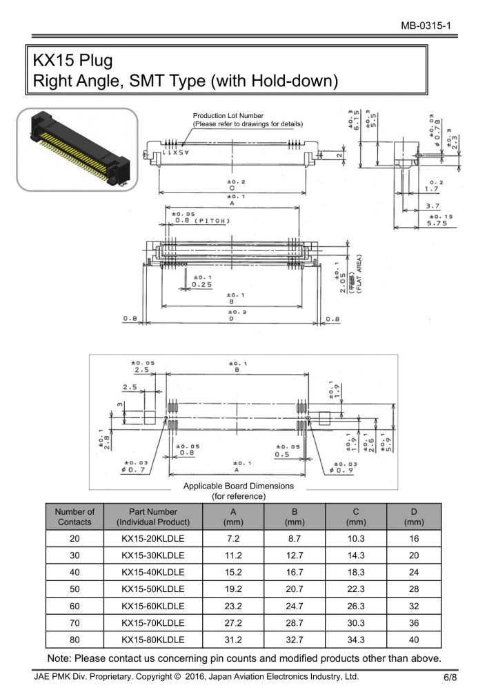 JAE KX14/15 series product information page 6