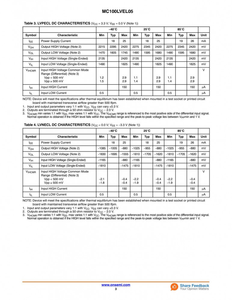 MC100LVEL05 datasheet page 3