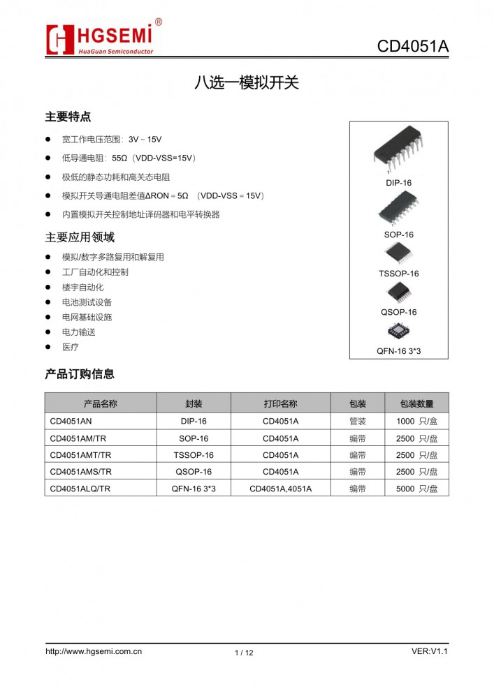 CD4051AMS/TR datasheet page 1